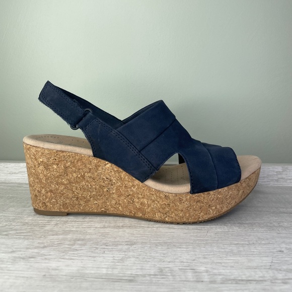 Clarks | Shoes | Nwt Clarks Annadel Ivory Navy Wedge Sandal Sz 2 | Poshmark